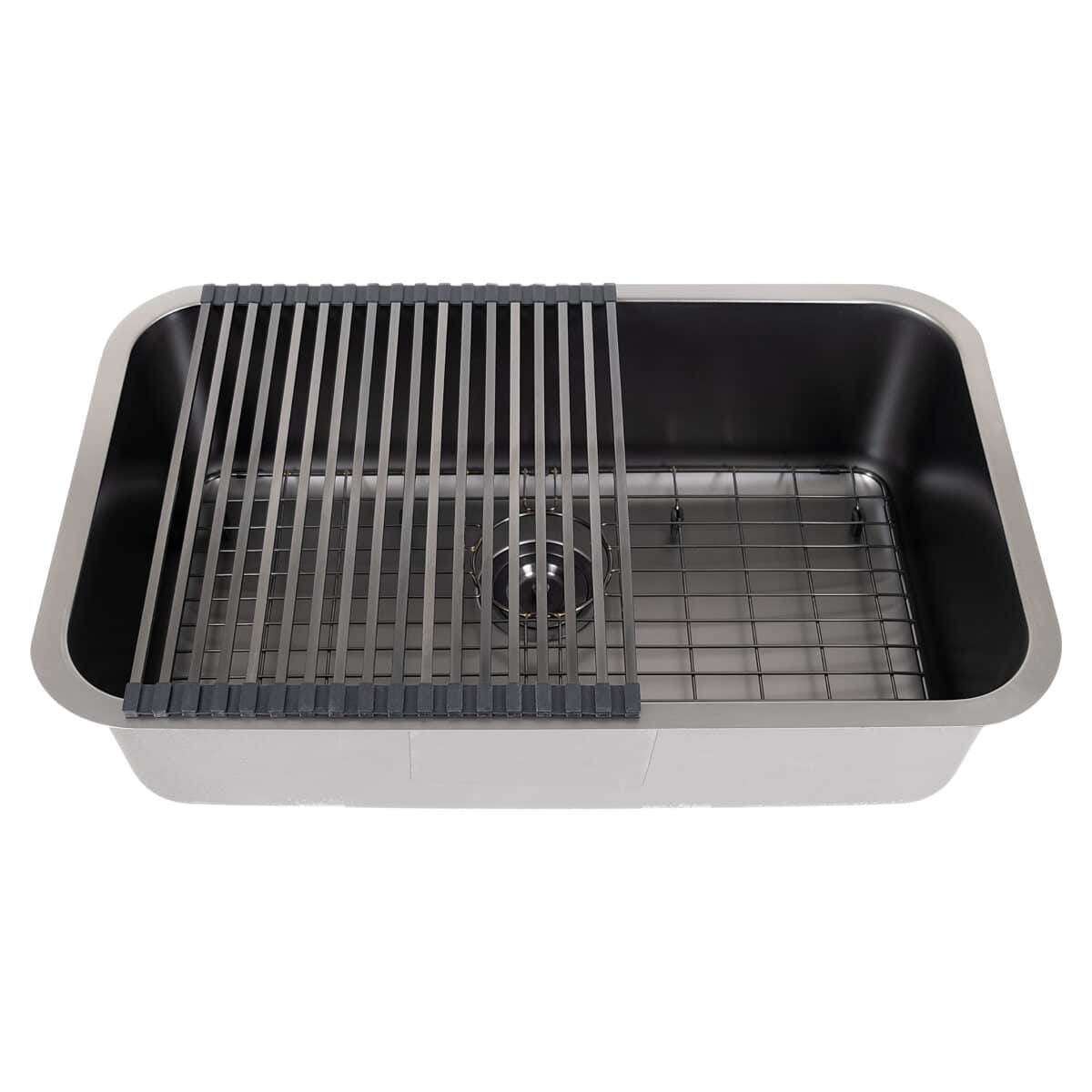 Roll Up Kitchen Sink Drying Rack in Black Stainless Steel - Strictly ...