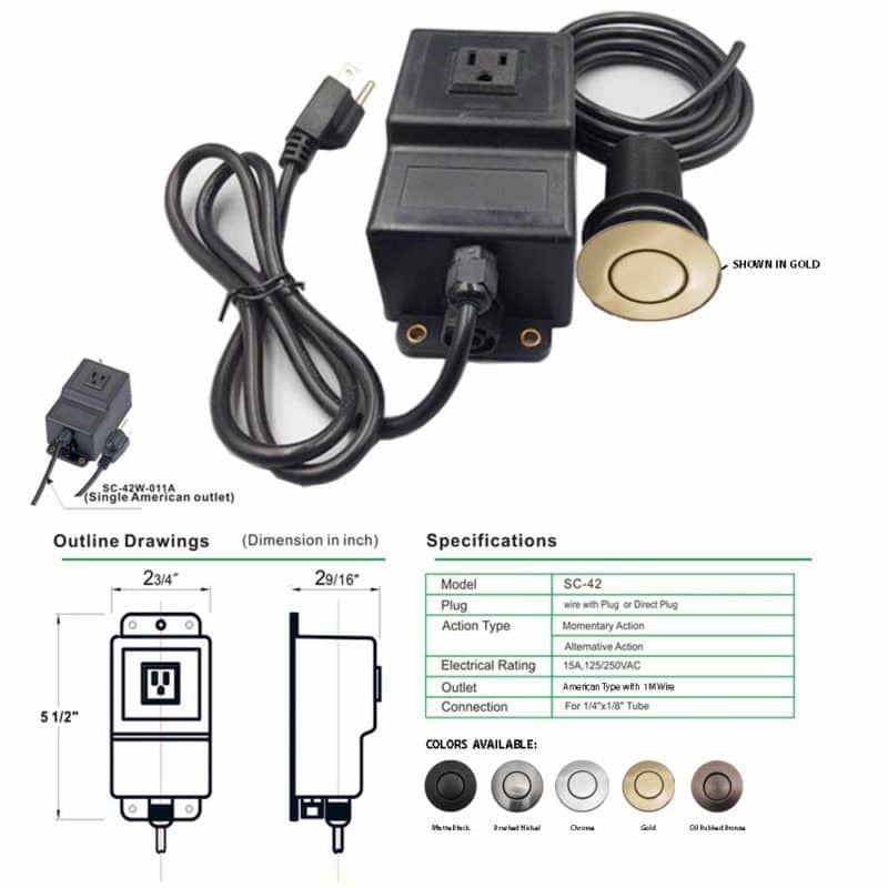 Garbage Disposal Air Switch Push Button in Gold - Strictly Kitchen and Bath