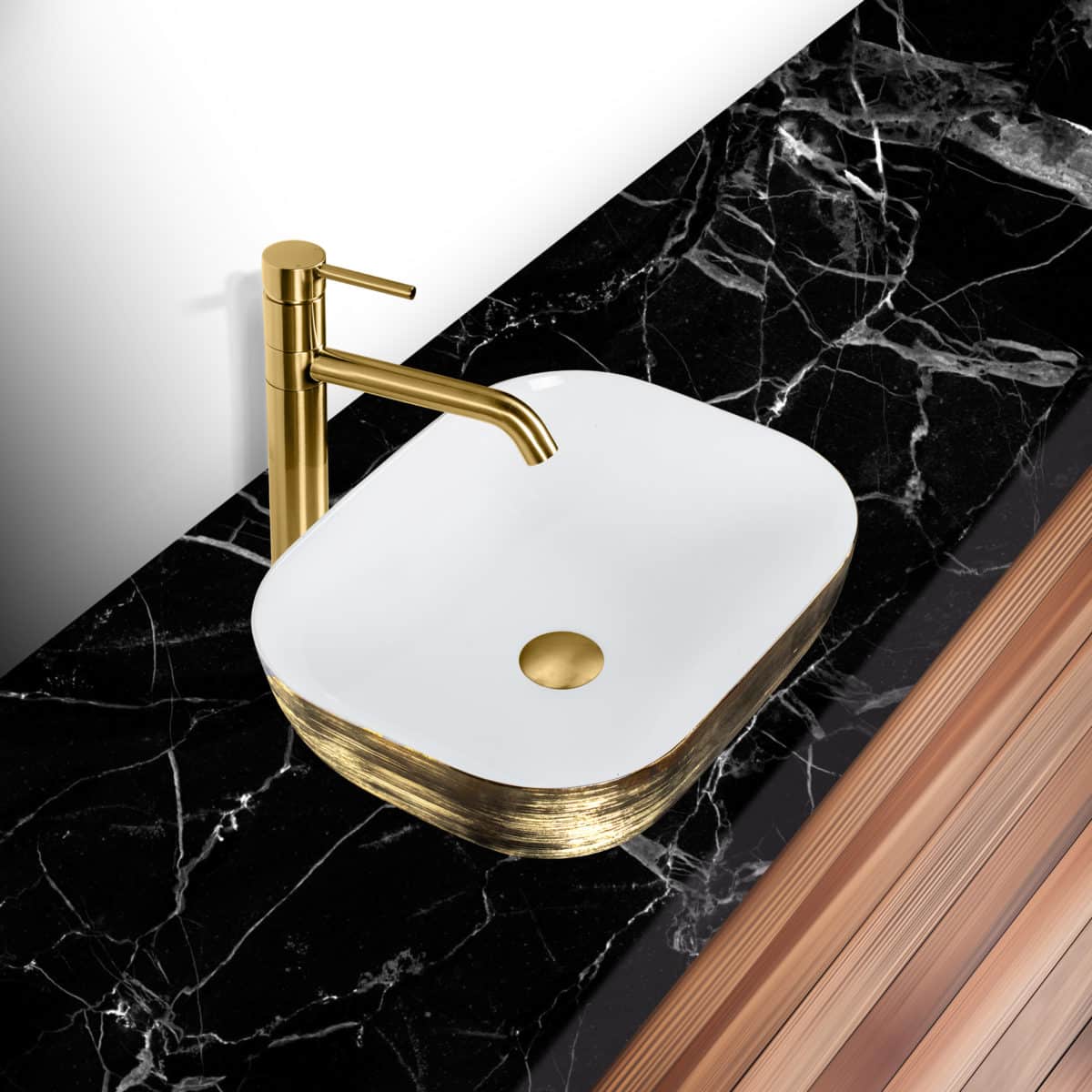 Rectangular Gold Porcelain Luxury Vessel Sink LV1600G