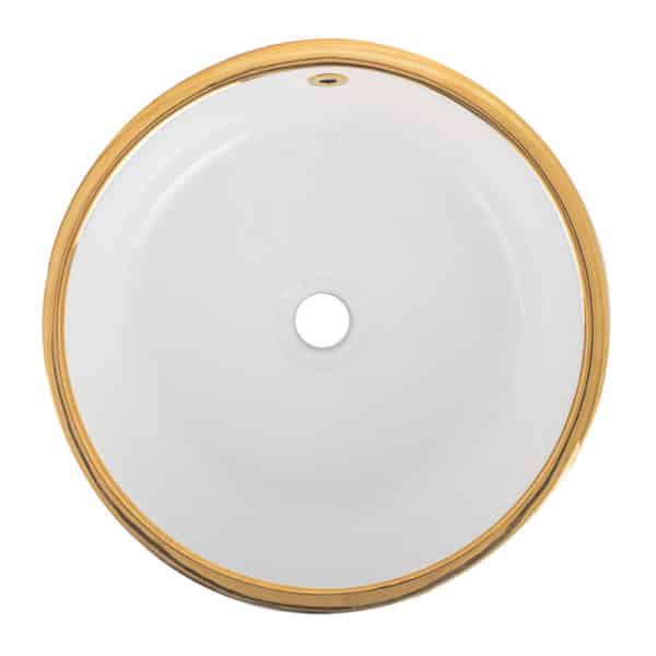 Gold Mosaic Vessel Sink White Porcelain with Gold Overflow