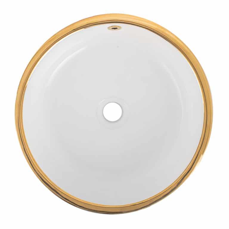 Gold Mosaic Vessel Sink White Porcelain with Gold Overflow
