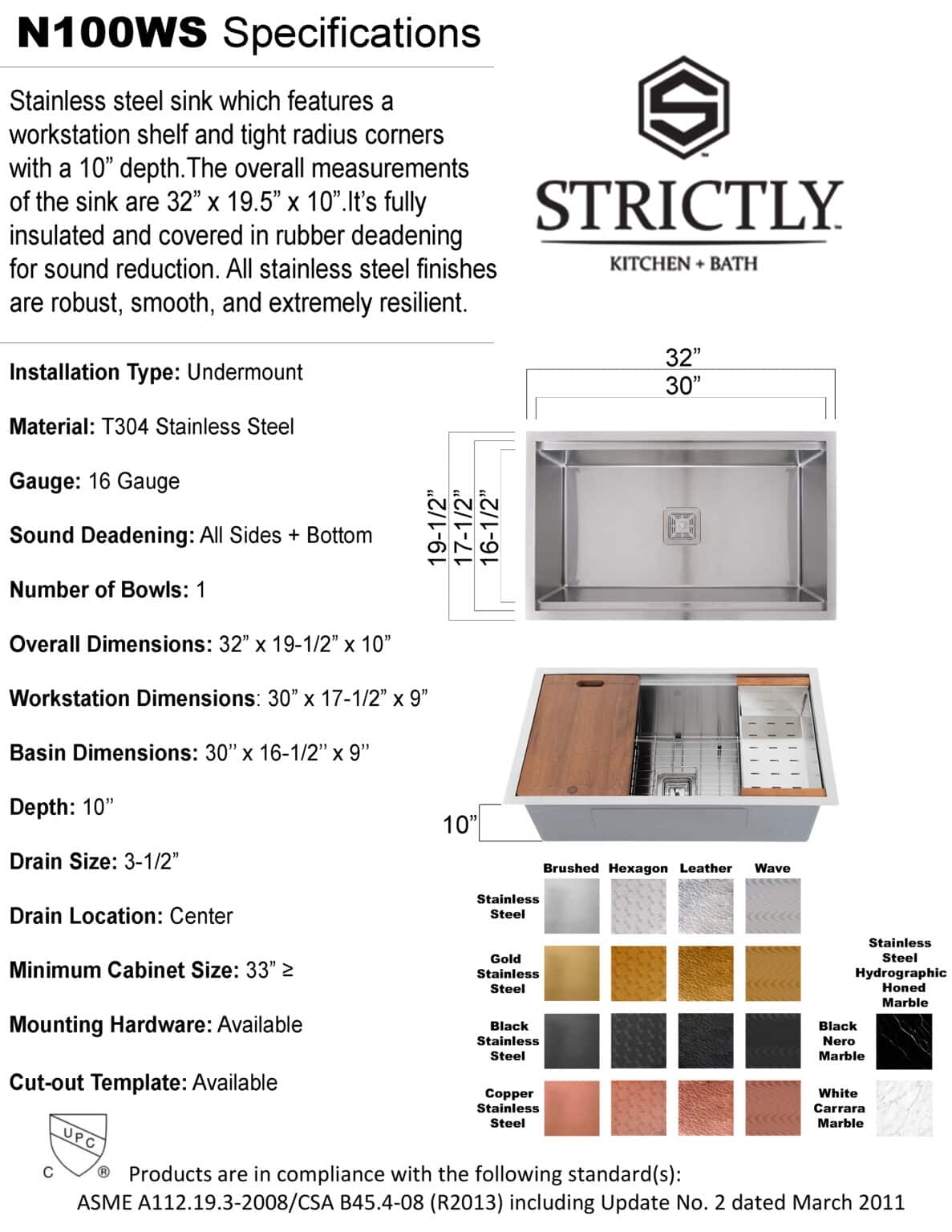 32" Stainless Steel Undermount Single Bowl Workstation Sink