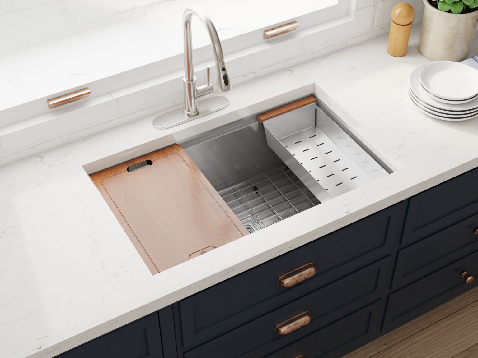 Stainless Steel Undermount Single Bowl Workstation Sink