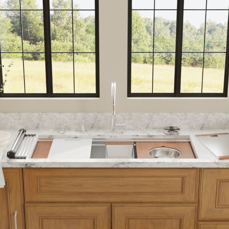 45" x 19-1/2" x 10" 2-Tier Workstation Single Bowl Kitchen Sink