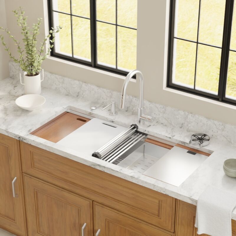 45" x 19-1/2" x 10" 2-Tier Workstation Single Bowl Kitchen Sink