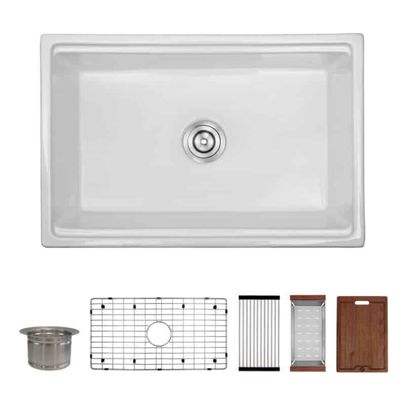 (NEW) 30" x 20" x 10" Fireclay Farmhouse Apron Workstation Single Bowl ...
