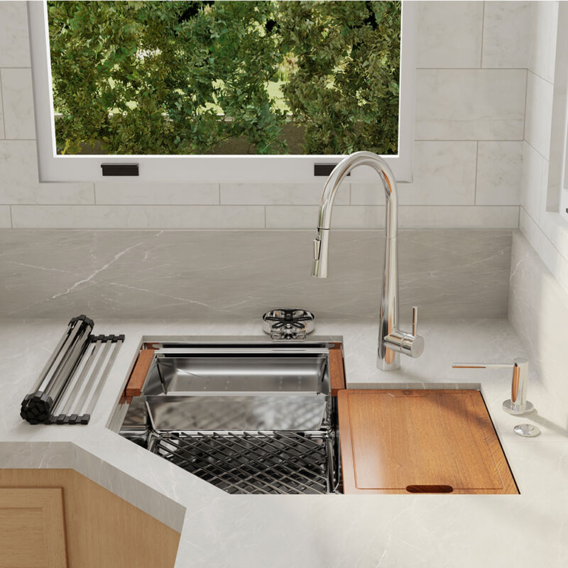 30" x 30" x 8" Butterfly Corner Workstation Sink | RCORB3030WS