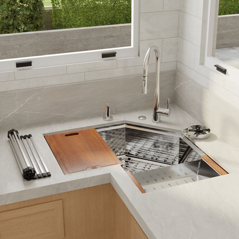 30" x 30" x 8" Butterfly Corner Workstation Sink | RCORB3030WS