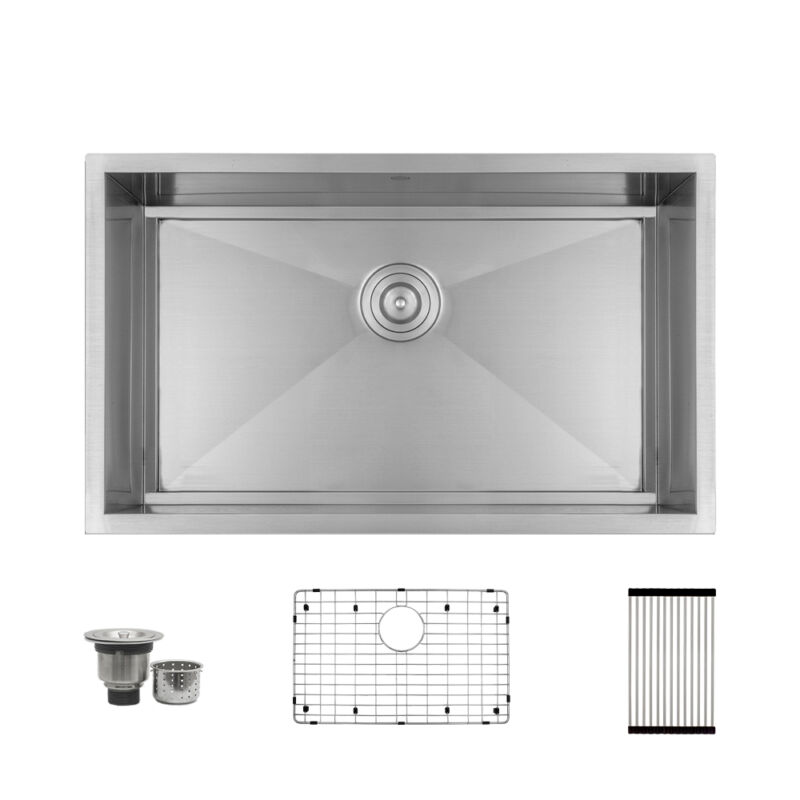 31-1/2″ x 19-1/4″ x 9″ Integrated Zero Radius Stainless Steel Single ...