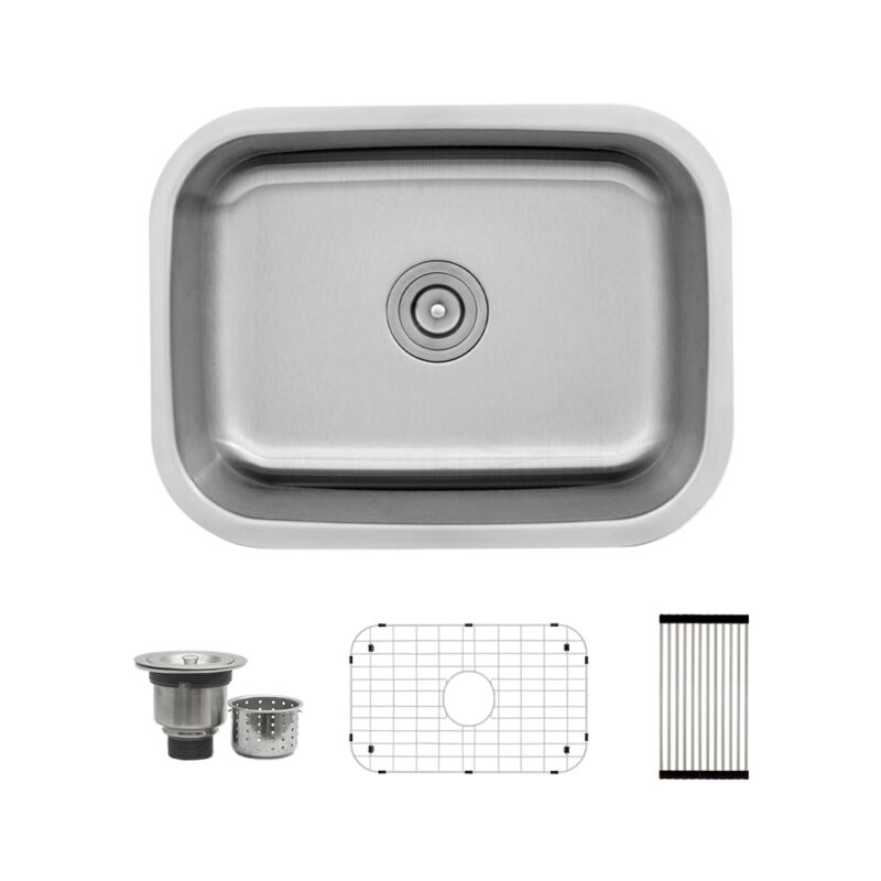 23-3/8″ x 17-3/4″ x 9″ Stainless Steel Undermount Single Bowl Kitchen ...