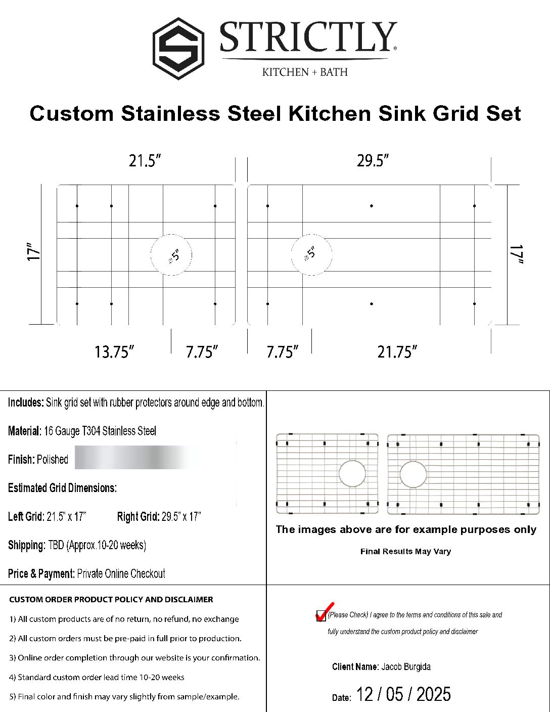 Custom Stainless Steel Kitchen Sink Grid Set for a Custom Havens Metals ...